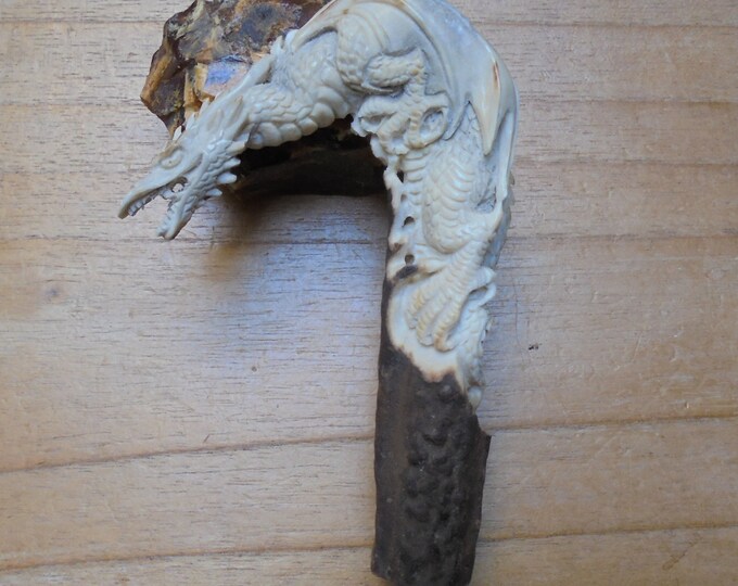 European Dragon Handle Knife, Walking Cane, Deer Antler Carving ...