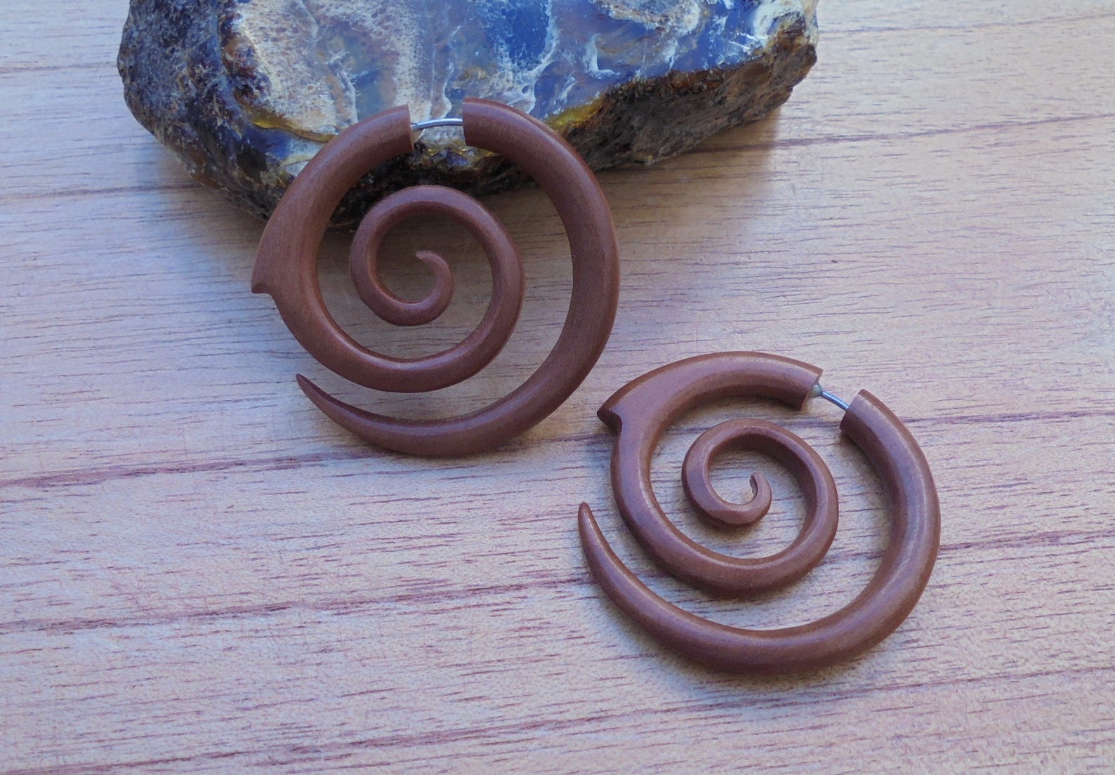 Fake Gauge Earrings Spiral Fake Earrings Wood Fake Earrings - Etsy
