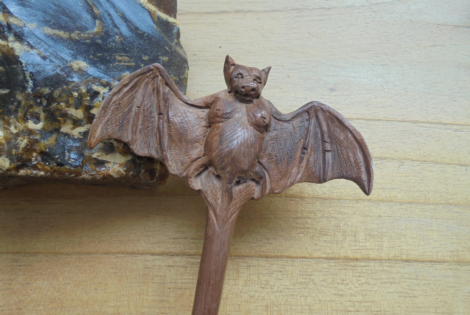 Wood Hair Stick, BAT Hair Pin, Hair Fork in Single Prong, Bat Hair ...