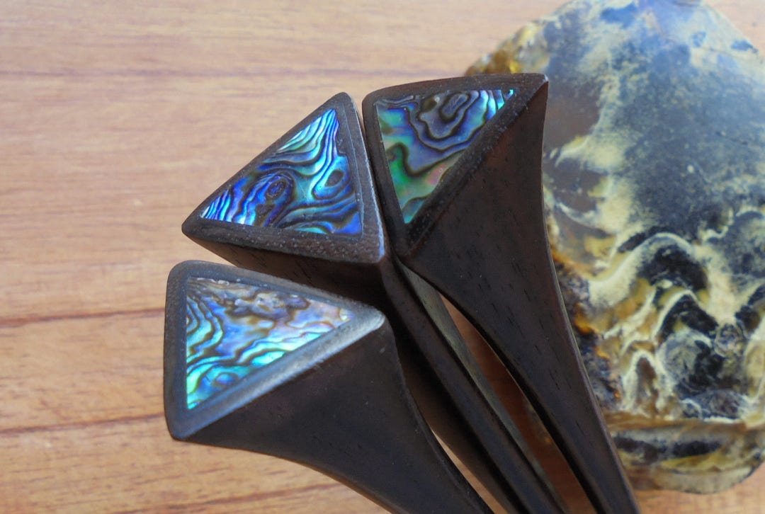 1 Prong Wood Hair Sticks With Paua Shell Inlay, Hair Pin, Hair Fork ...