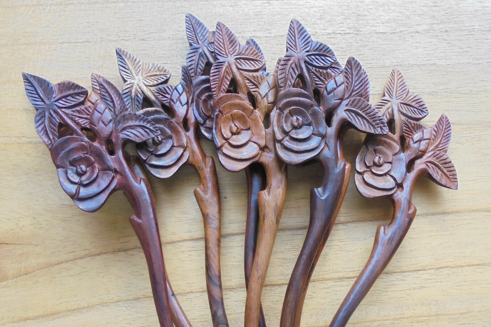 Flower Wood Hair Stick, Hair Pin, Fork, Single Prong Accessories HS74 ...