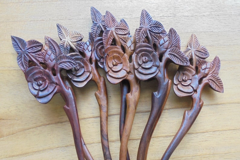 Flower Wood Hair Stick, Hair Pin, Fork, Single Prong Accessories HS74 ...