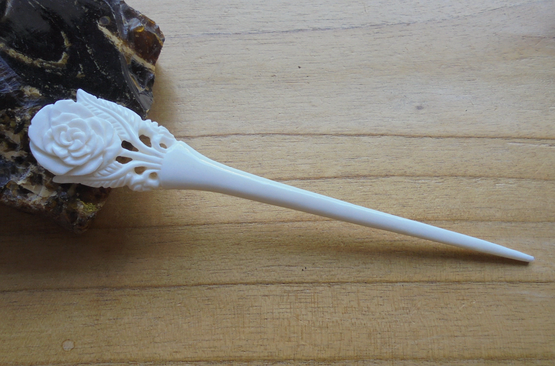 Bone Hair Sticks, Flower Hair Pin, Hair Fork in Single Prong, Rose Hair ...