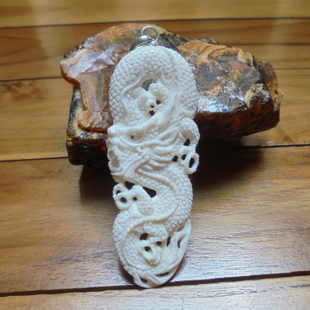 Hand Carved Dragon Bone Pendant, Bali Bone Carving DRG 0603-1 - Etsy
