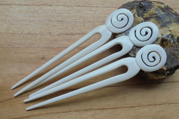 Spiral Bone Hair Sticks Hair Pin Hair Fork2 Prongs Hair | Etsy