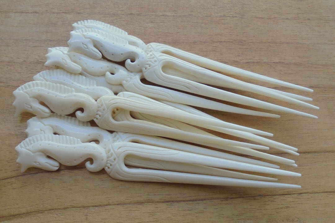 Bone Hair Sticks, Hair Pin, Seahorse Carving Hair Fork, 2 Prongs Hair ...