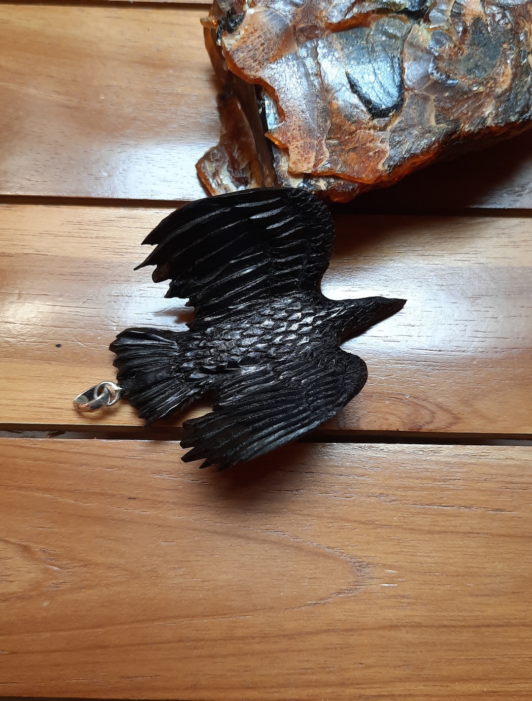 Hand Carved Raven Pendant, Black Raven, Buffalo Horn Carving RV05-1123 ...