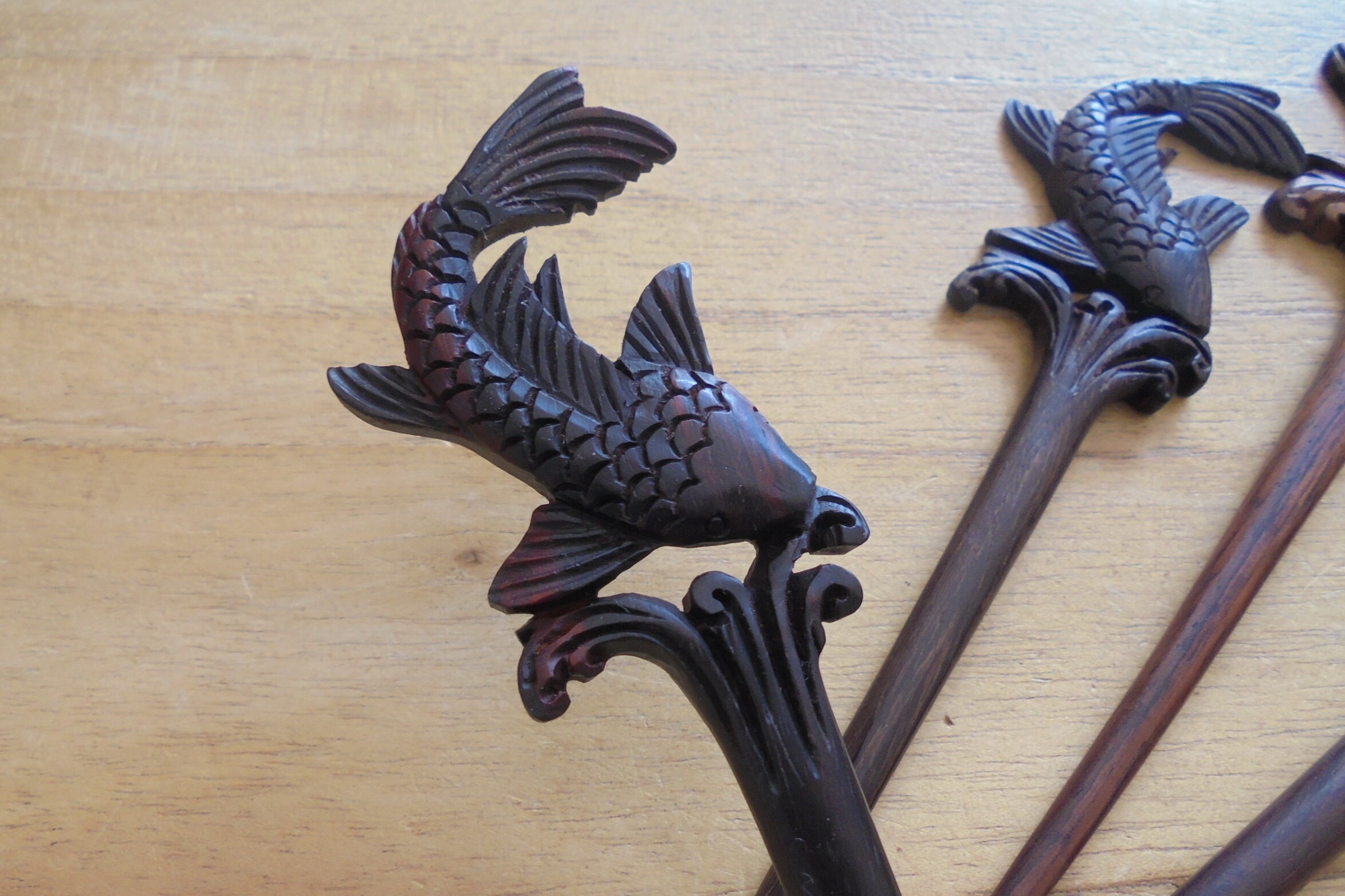 Wood Hair Sticks Gold Fish Hair Pin Koi Fish Hair Fork in | Etsy