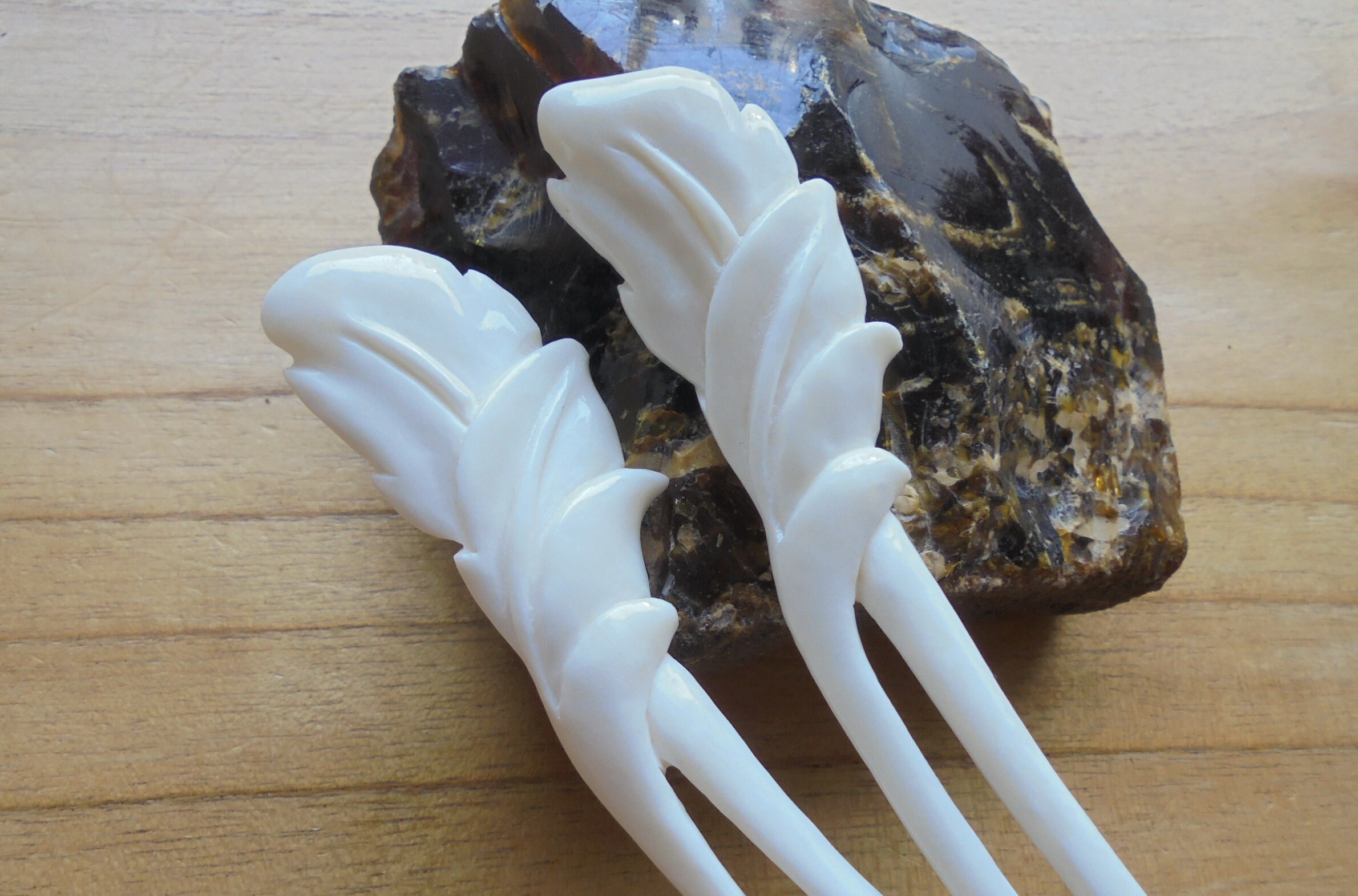 2 Prongs Bone Hair Sticks, Leaf Hair Pin, Rose Hair Stick HS L11 BN - Etsy