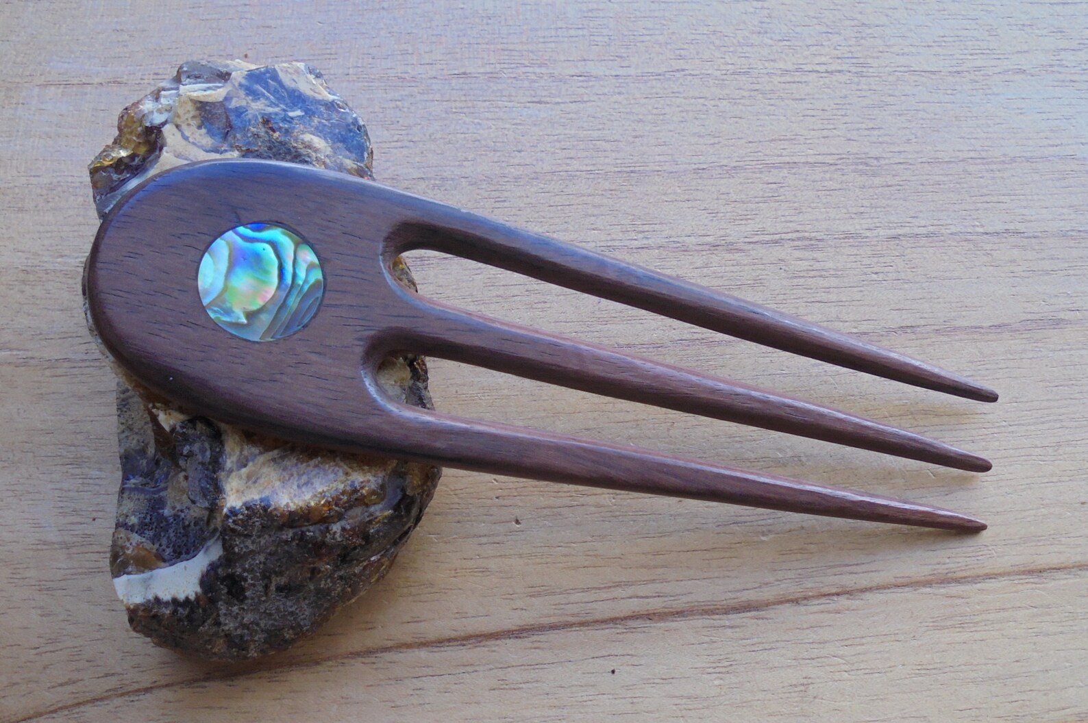 3 Prongs Wood Hair Sticks With Paua Shell Inlay, Hair Pin, Hair Fork ...