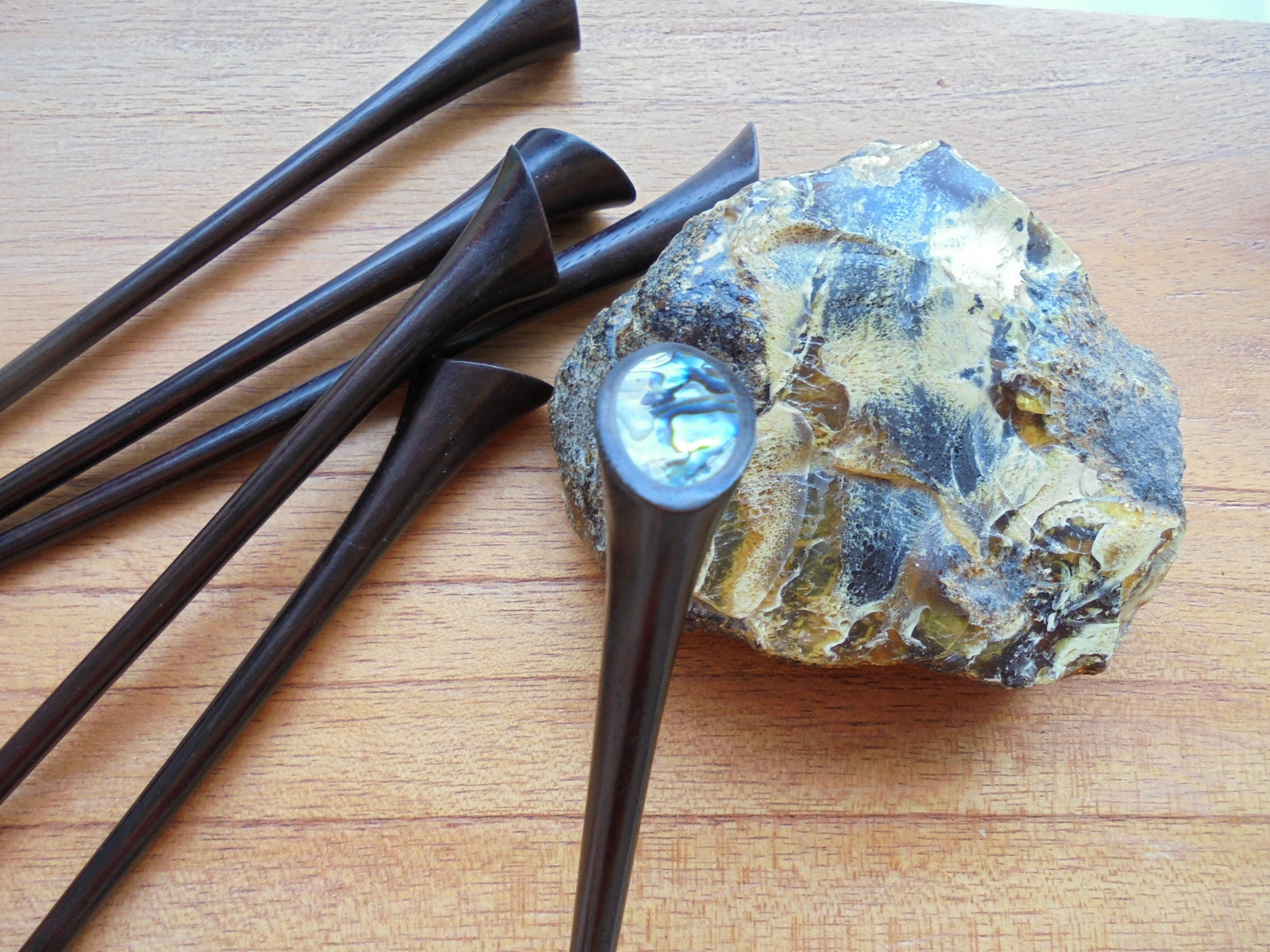 Single Prong Wood Hair Stick With Paua Shell Inlay, Wood Hair Pin, Hair ...