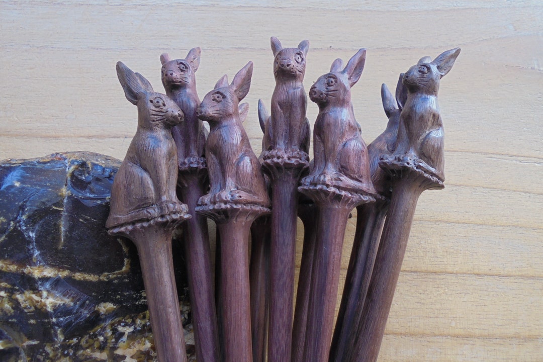 RABBIT Wood Hair Stick, Hair Pin, Hair Fork in Single Prong, BUNNY Hair ...