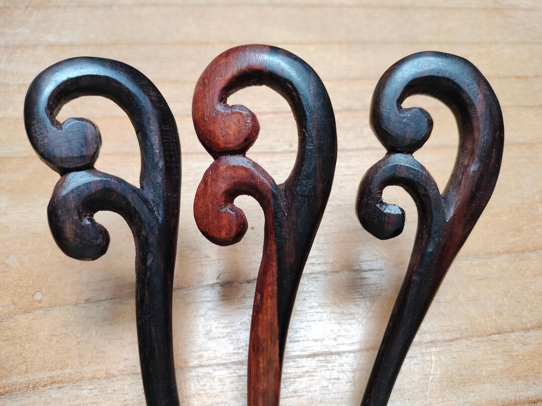 Single Prong Wood Hair Stick "curly' Wood Hair Pin, Wood Shawl Pin ...