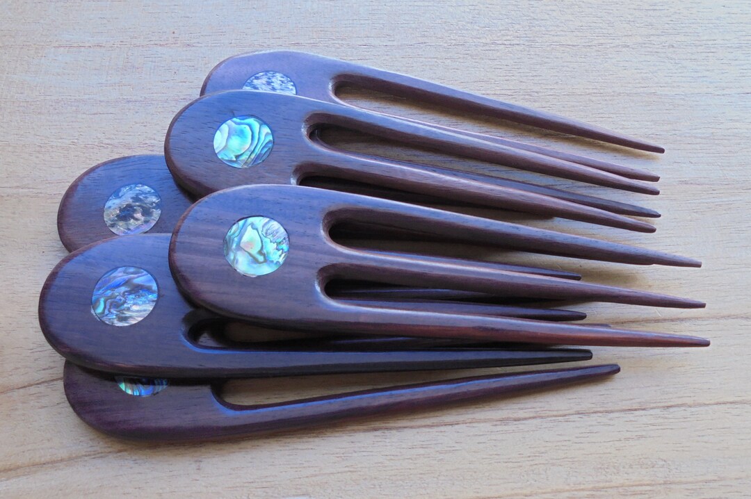 3 Prongs Wood Hair Sticks With Paua Shell Inlay, Hair Pin, Hair Fork ...