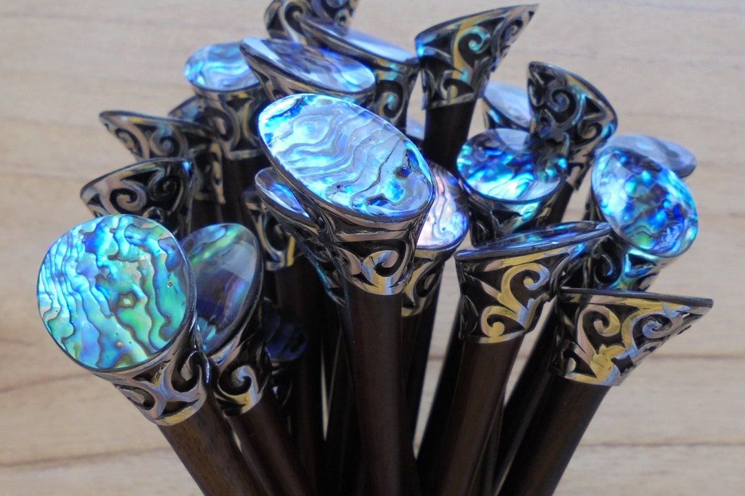 Paua Shell Inlay Wood Hair Stick, Handmade Hair Accessories - Etsy