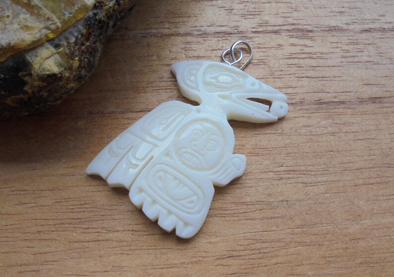 Raven Bone Pendant, Northwest Coast Carving, Sterling Silver Bail NWC 6 ...