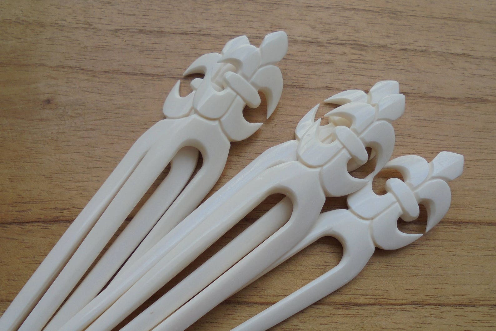 Carved Bone Hair Sticks, Two Prong Hair Pin - Etsy