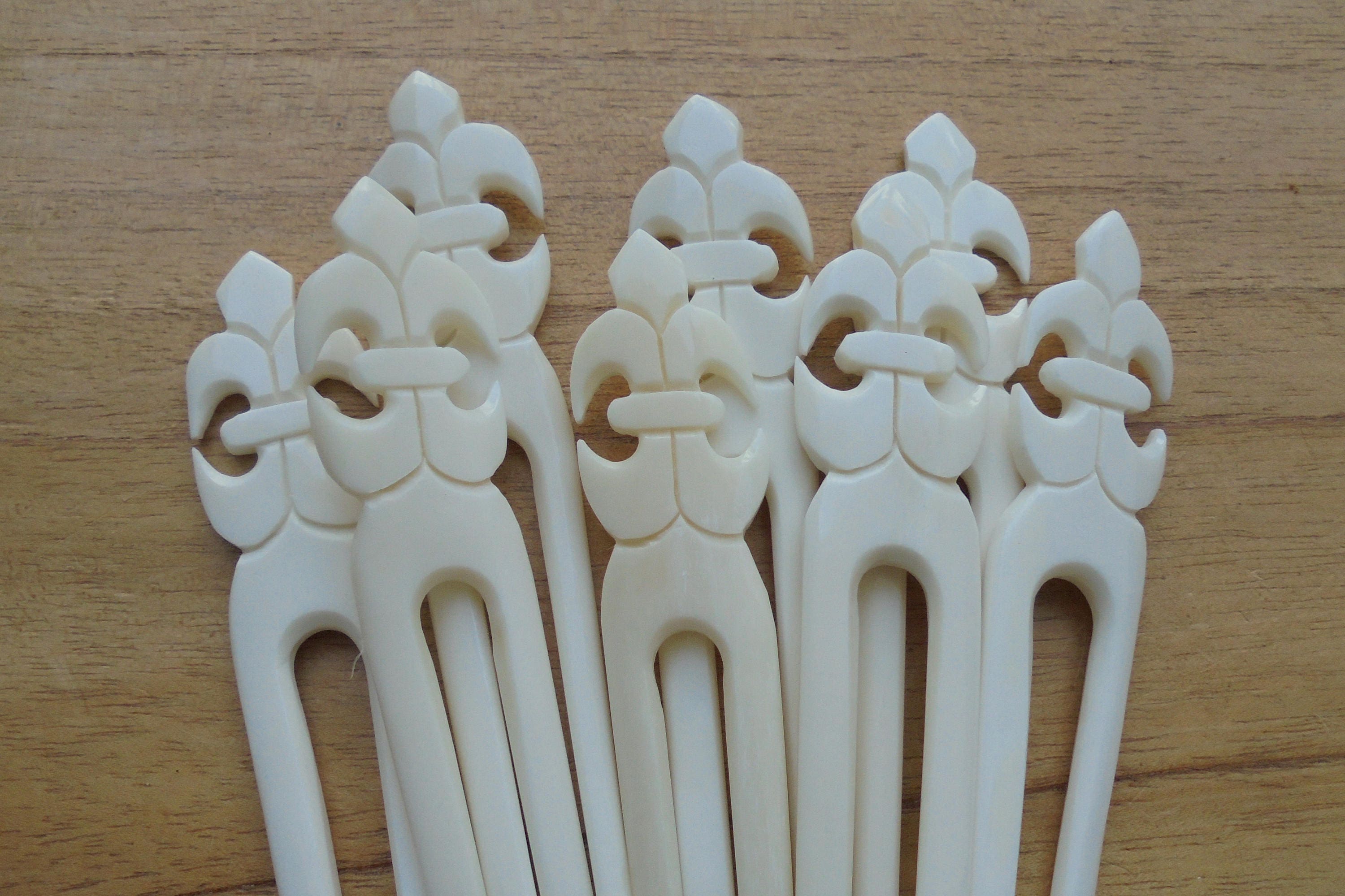 Carved Bone Hair Sticks, Two Prong Hair Pin - Etsy