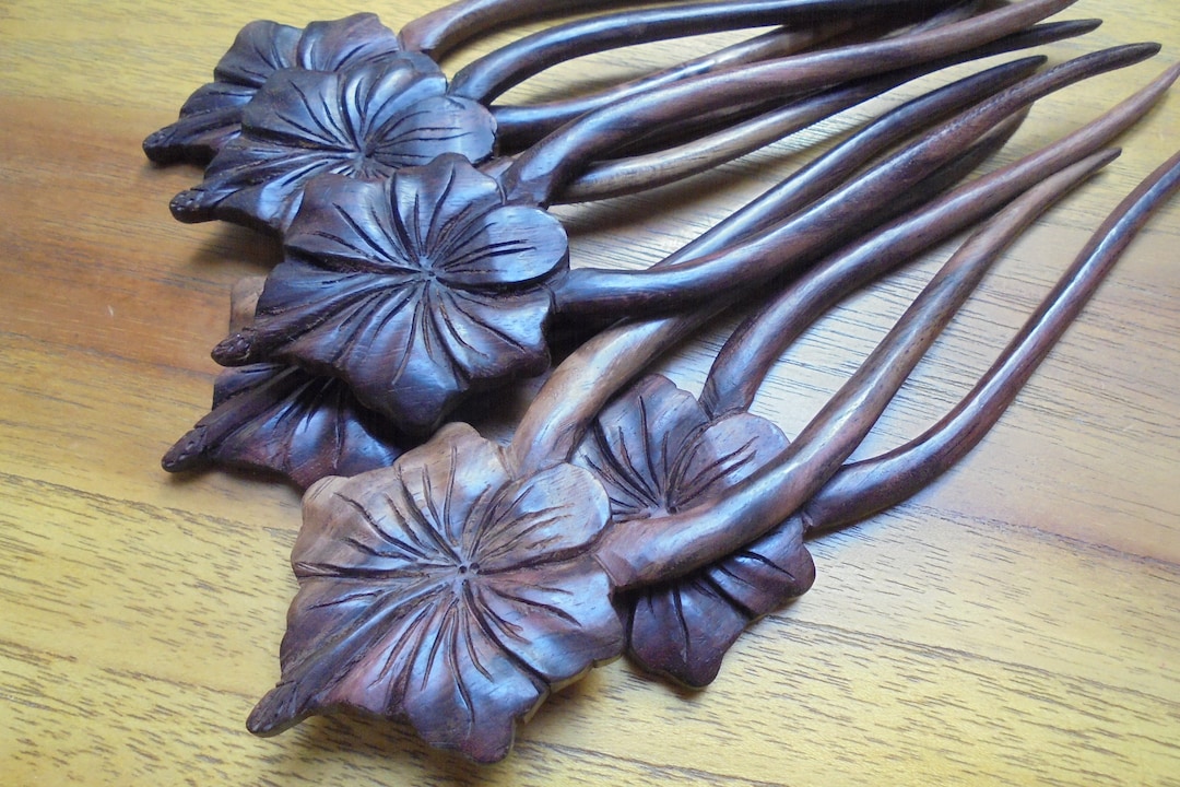 FLOWER Hair Sticks, Two Prongs Wood Hair Stick, Hair Fork, Hair ...
