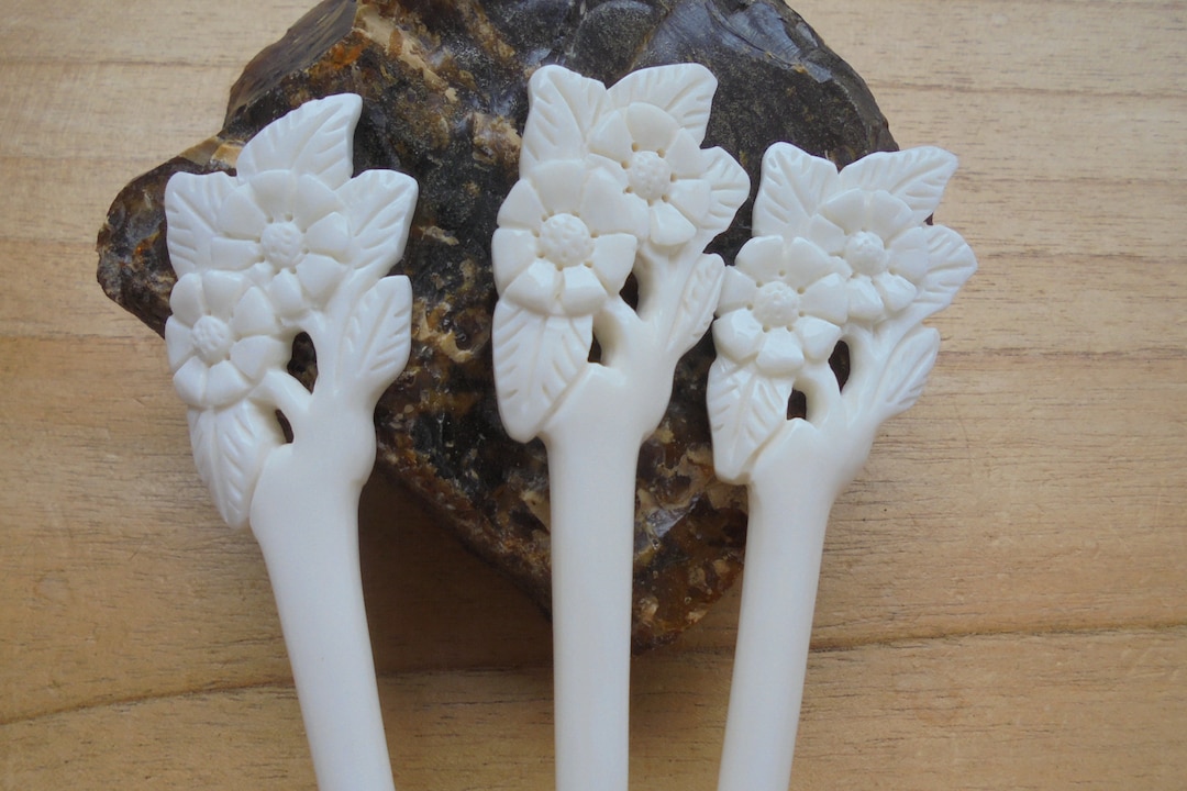 Bone Hair Sticks, Flower Hair Pin, Hair Fork in Single Prong, Rose Hair ...
