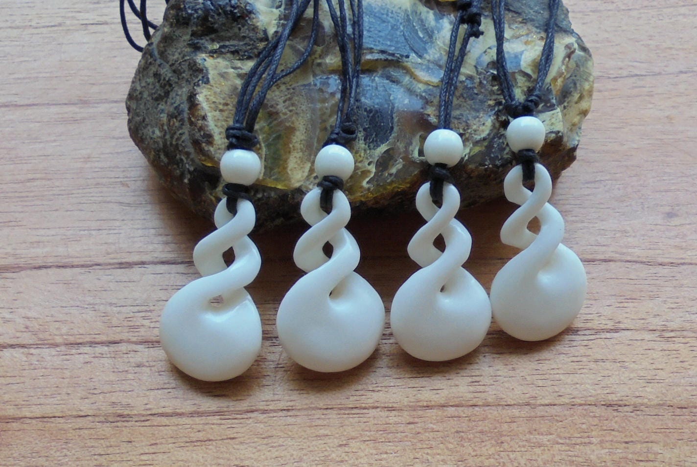 Double Twist Bone Necklace Bone Pendant Bali Bone Carving | Etsy