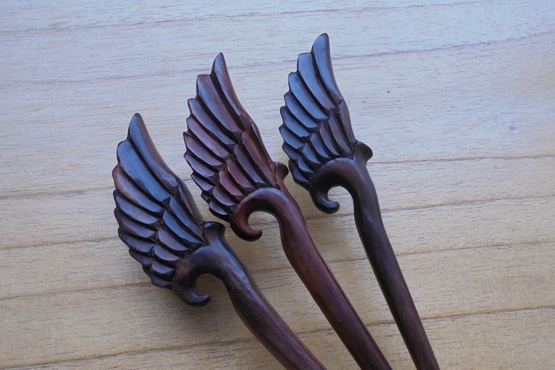 Wood Hair Sticks, Angel Wing Hair Stick, Hair Pin, Hair Fork in Single ...