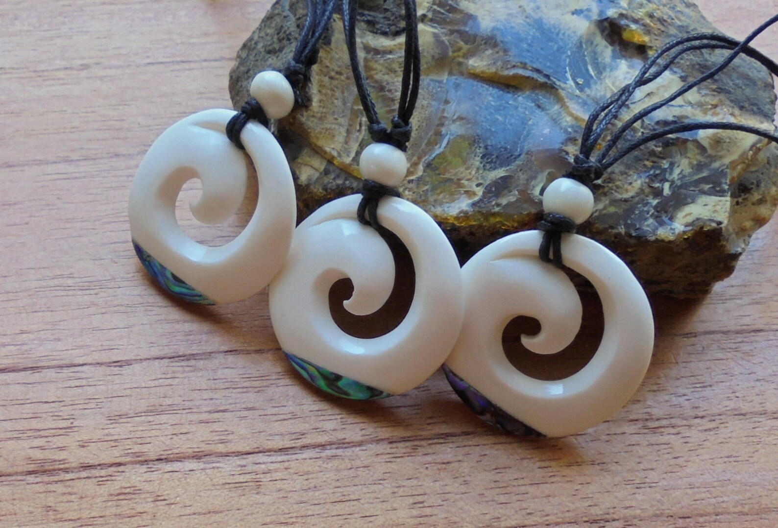 Maori Koru Spiral Bone Necklace With Paua Shell Inlay Bone | Etsy