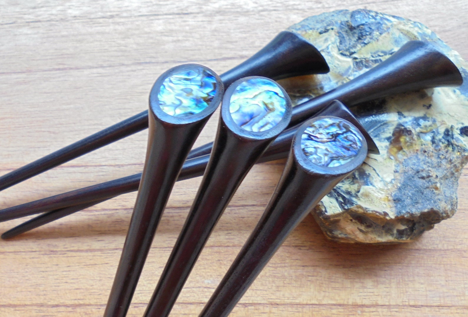 Single Prong Wood Hair Stick With Paua Shell Inlay, Wood Hair Pin, Hair ...