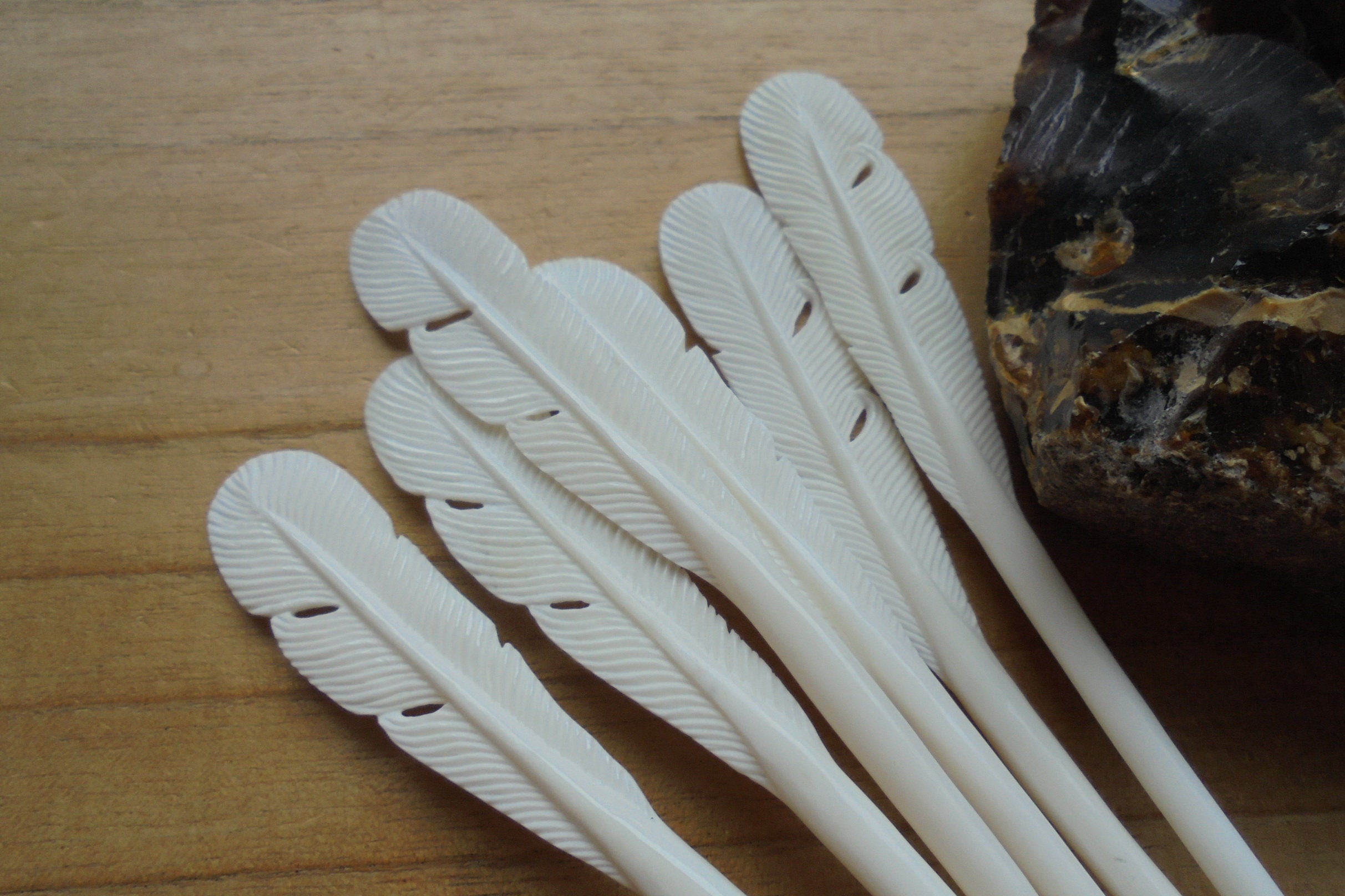 Hand Carved Feather Hair Stick 1 Prong Bone Hair Sticks Hair | Etsy