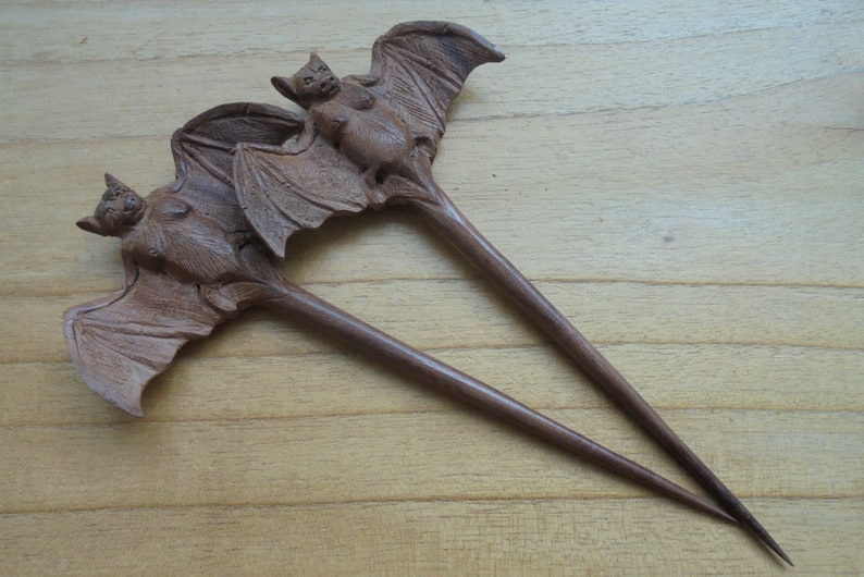 Wood Hair Stick, BAT Hair Pin, Hair Fork in Single Prong, Bat Hair ...