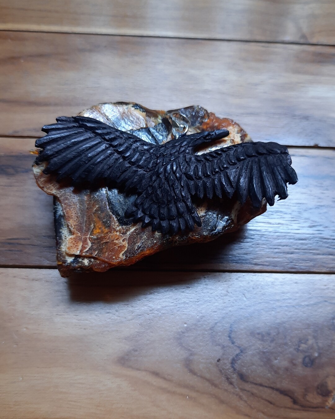Hand Carved Raven Pendant, Black Raven, Buffalo Horn Carving RV01-1601 ...