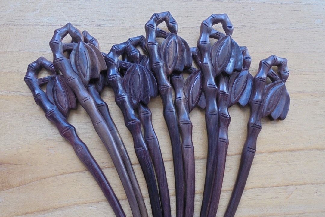 1 Prong Wood Hair Stick, "bamboo' Design, Hair Pin, Hair Fork, Hair ...