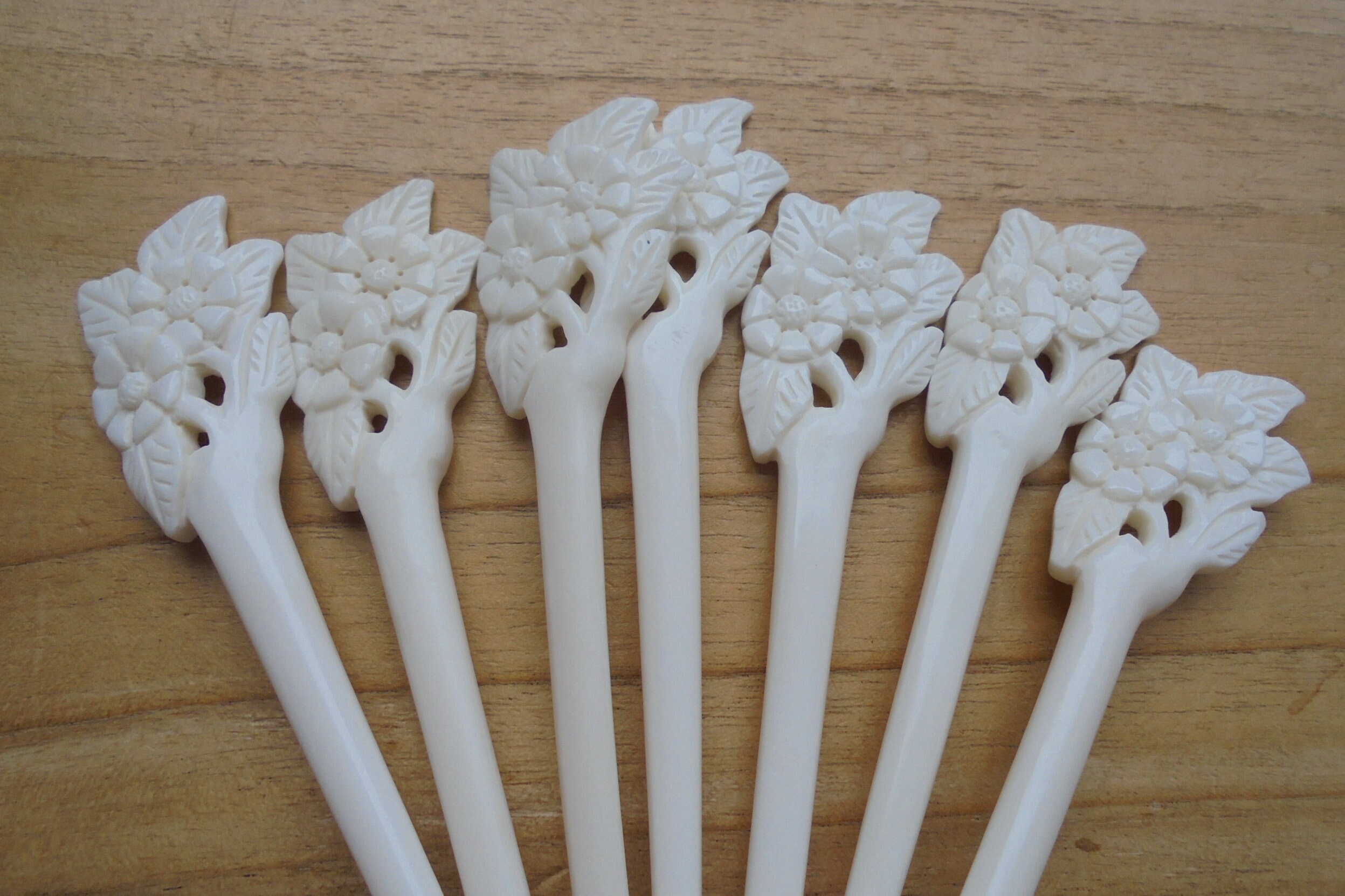 Bone Hair Sticks, Flower Hair Pin, Hair Fork in Single Prong, Rose Hair ...