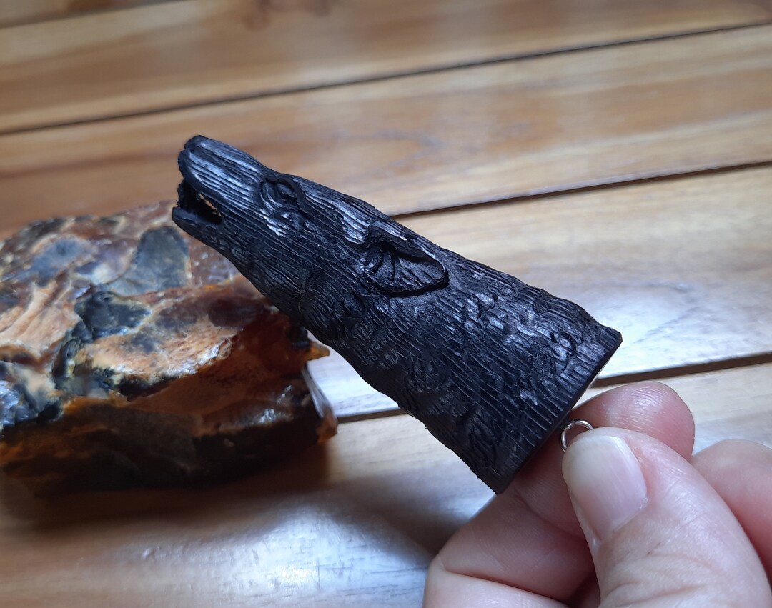 Bali Horn Carved Black Wolf Pendant - Sterling Silver Bail - Etsy