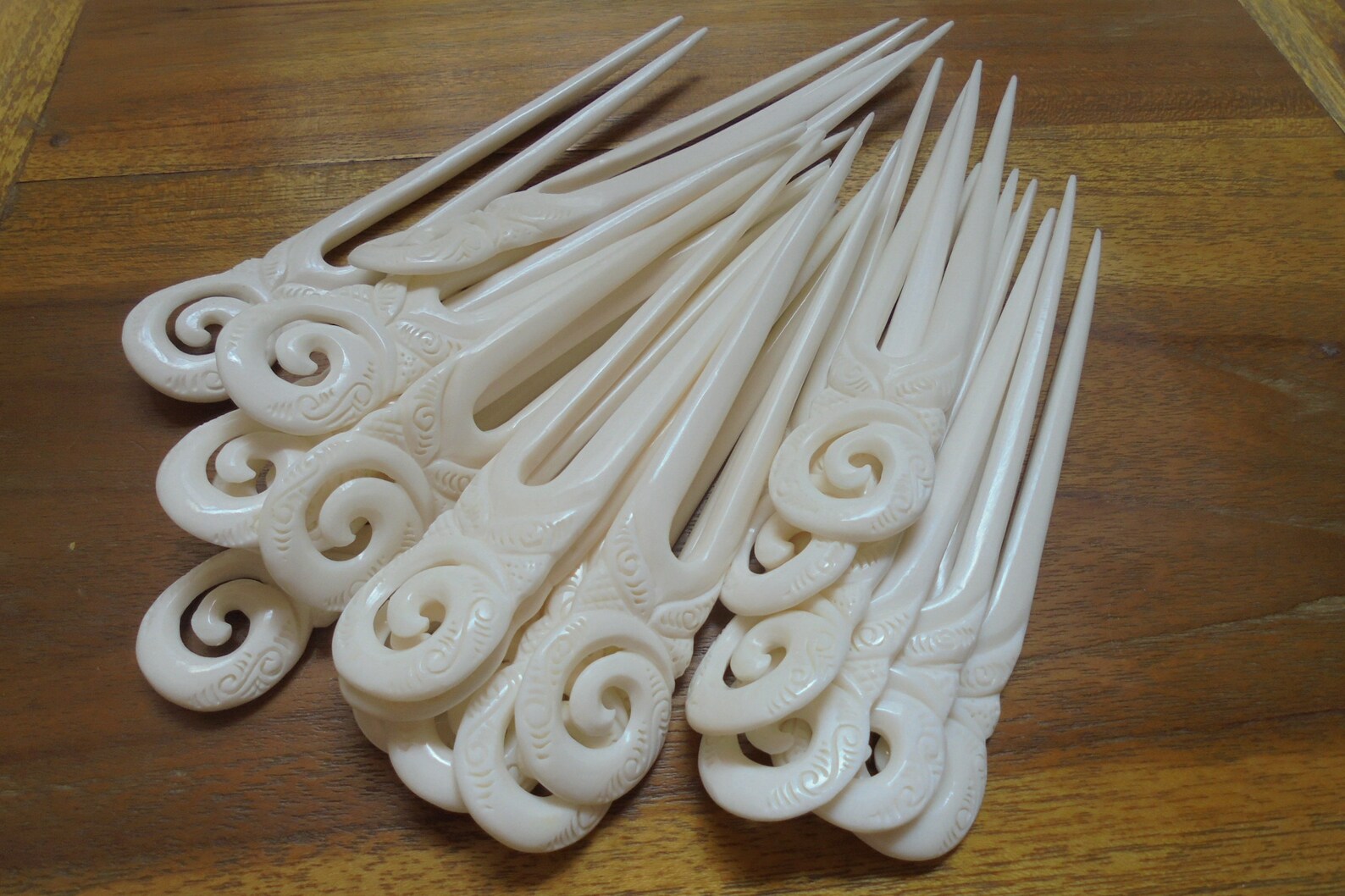 Bone Hair Sticks, Koru Spiral Carving, Hair Fork, 2 Prongs Accessories ...