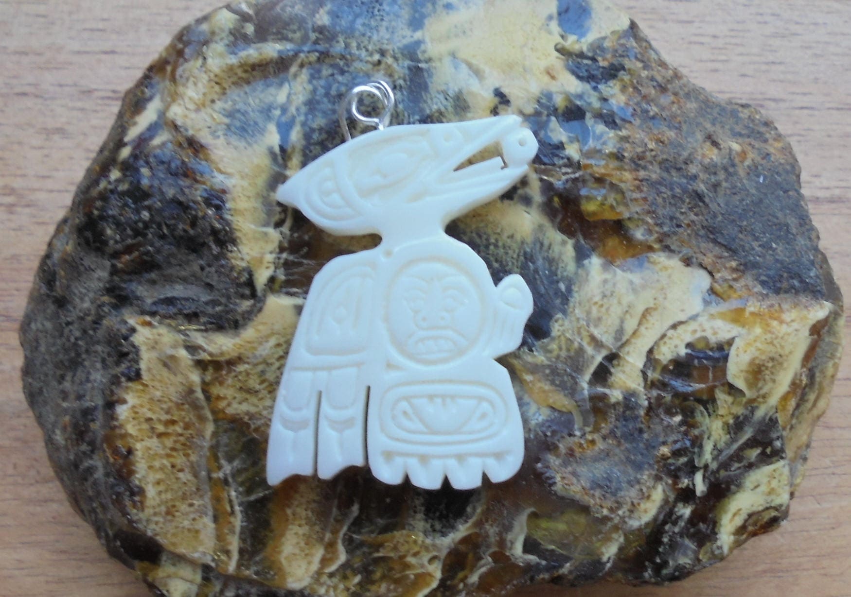 Raven Bone Pendant, Northwest Coast Carving, Sterling Silver Bail NWC 6 ...