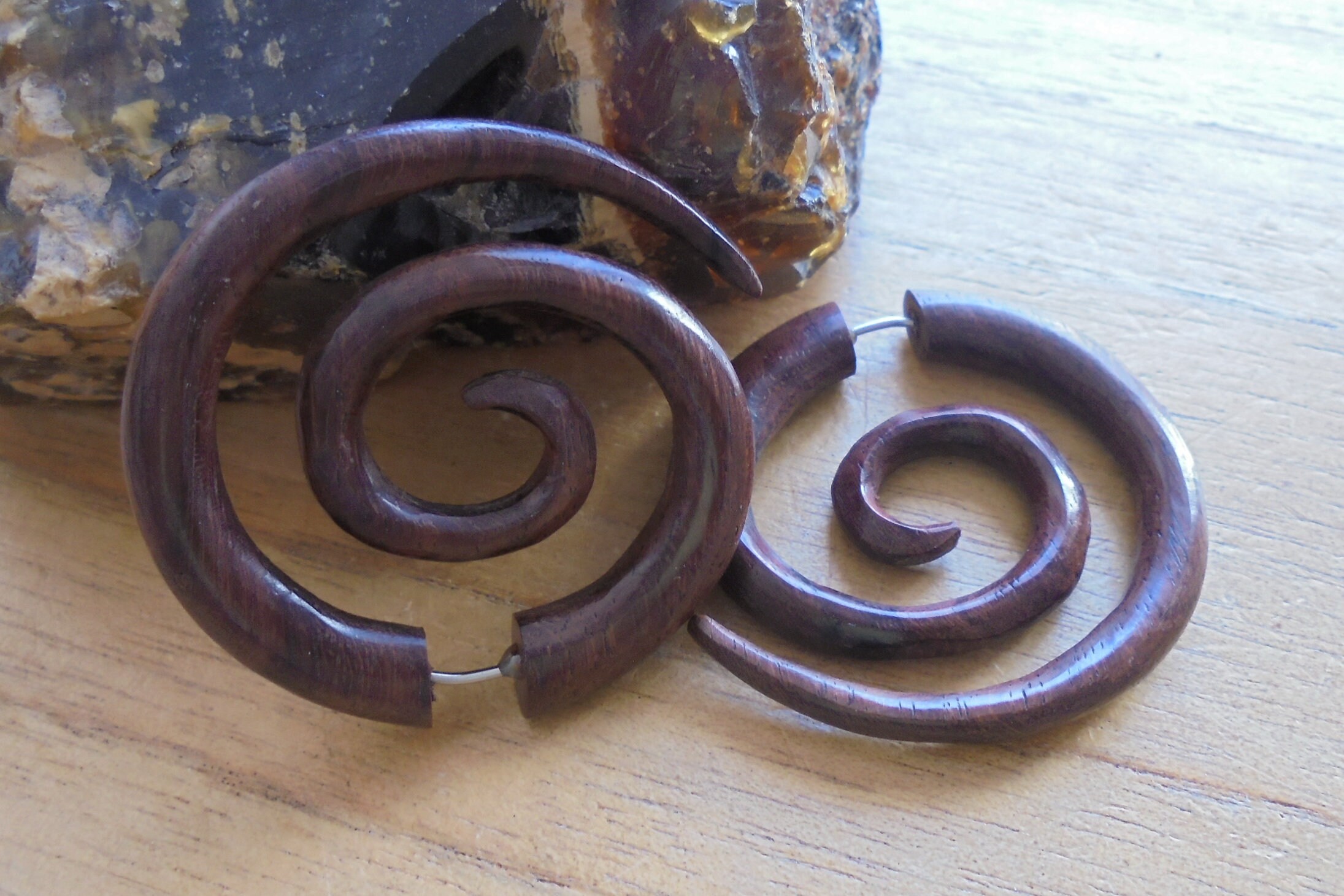 Fake Gauge Earrings, Spiral Fake Earrings, Wood Fake Earrings, Wooden ...