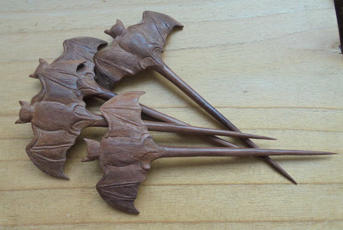 Wood Hair Stick BAT Hair Pin Hair Fork in Single Prong Bat | Etsy