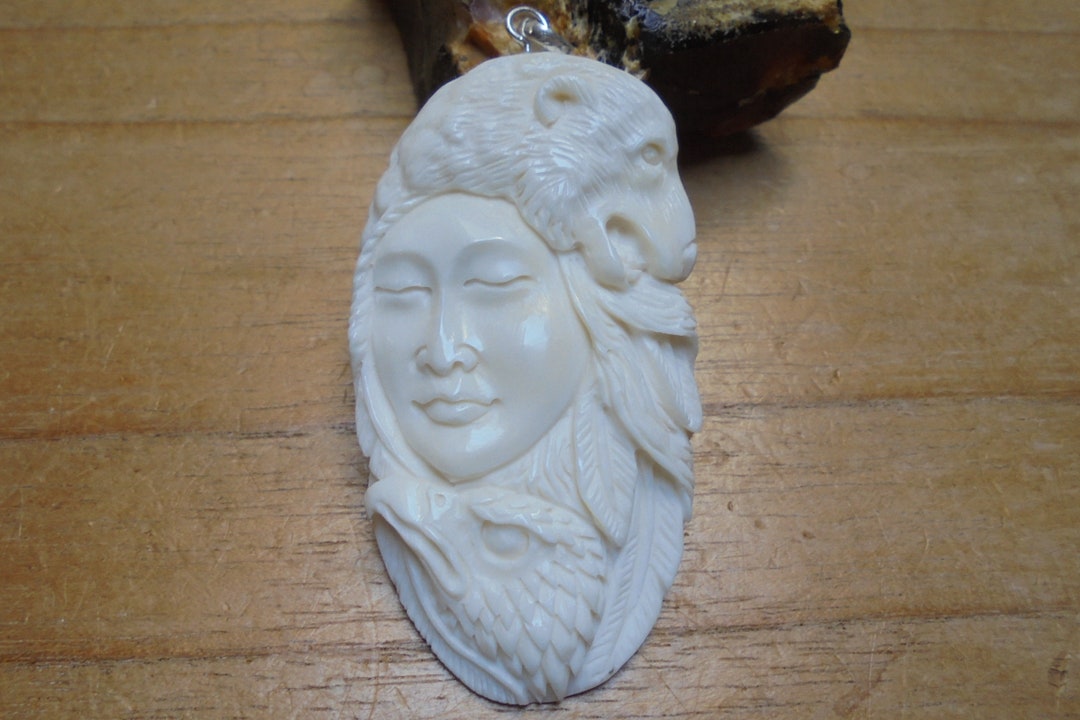 Bear Eagle Goddess Pendant, Goddess Carving With Silver Bail, Bali Bone ...