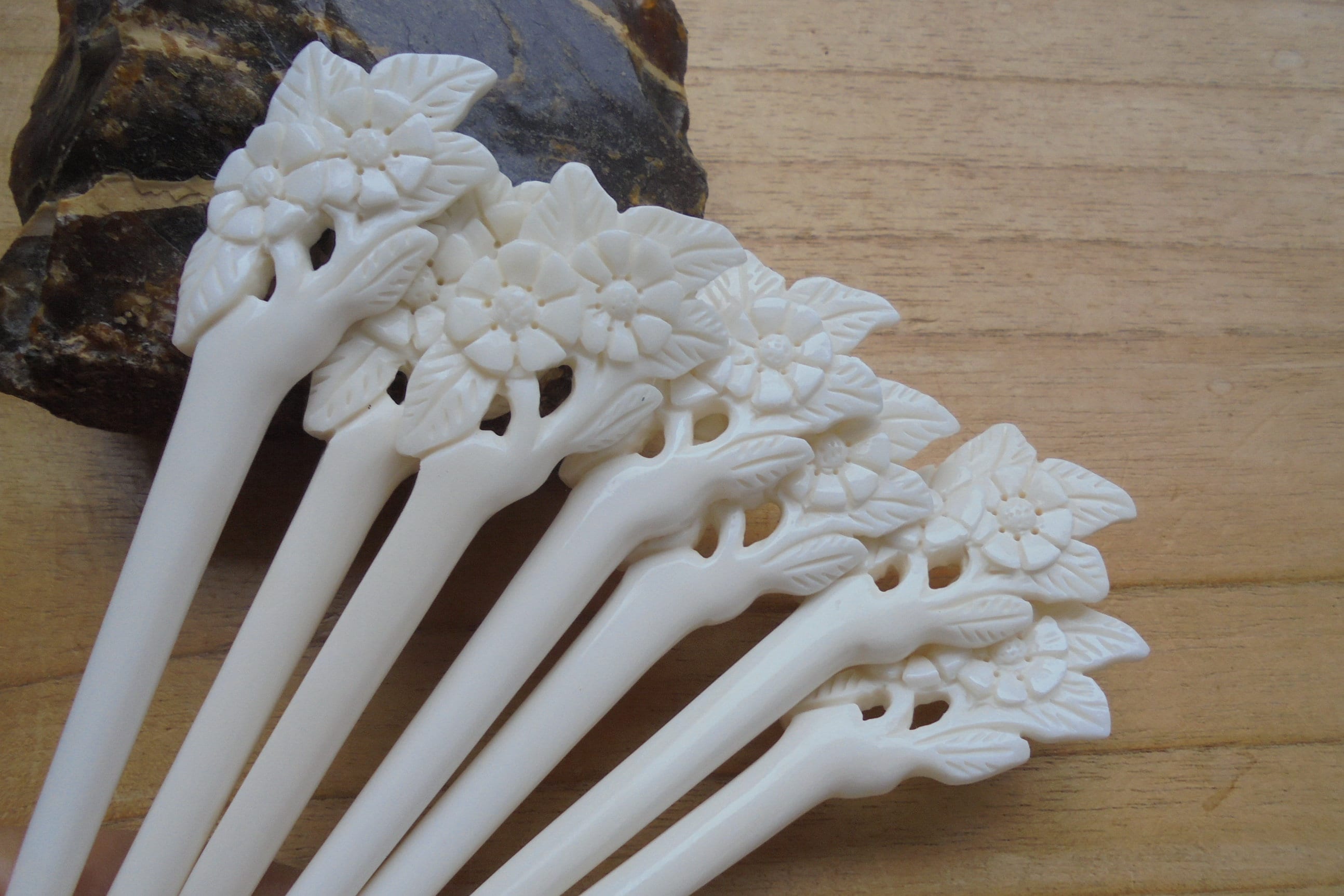 Bone Hair Sticks, Flower Hair Pin, Hair Fork in Single Prong, Rose Hair ...