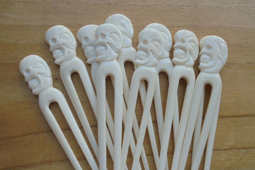 Skull Bone Hair Sticks, Hair Pin, Skull Carving, 2 Prongs Hair Fork ...