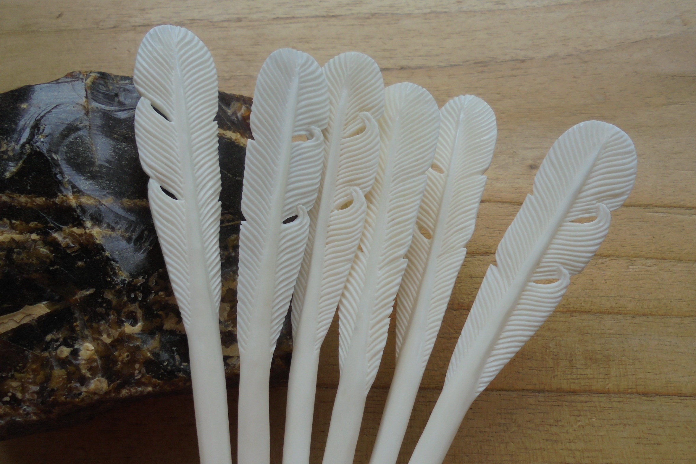 Hand Carved Feather Hair Stick 1 Prong Bone Hair Sticks Hair | Etsy