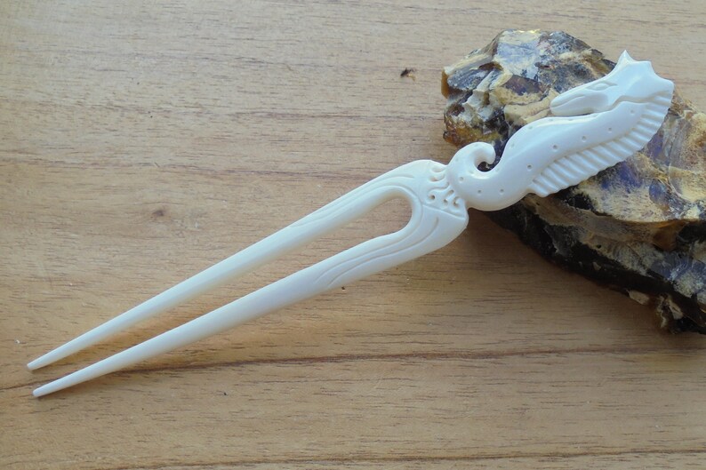 Bone Hair Sticks, Hair Pin, Seahorse Carving Hair Fork, 2 Prongs Hair ...