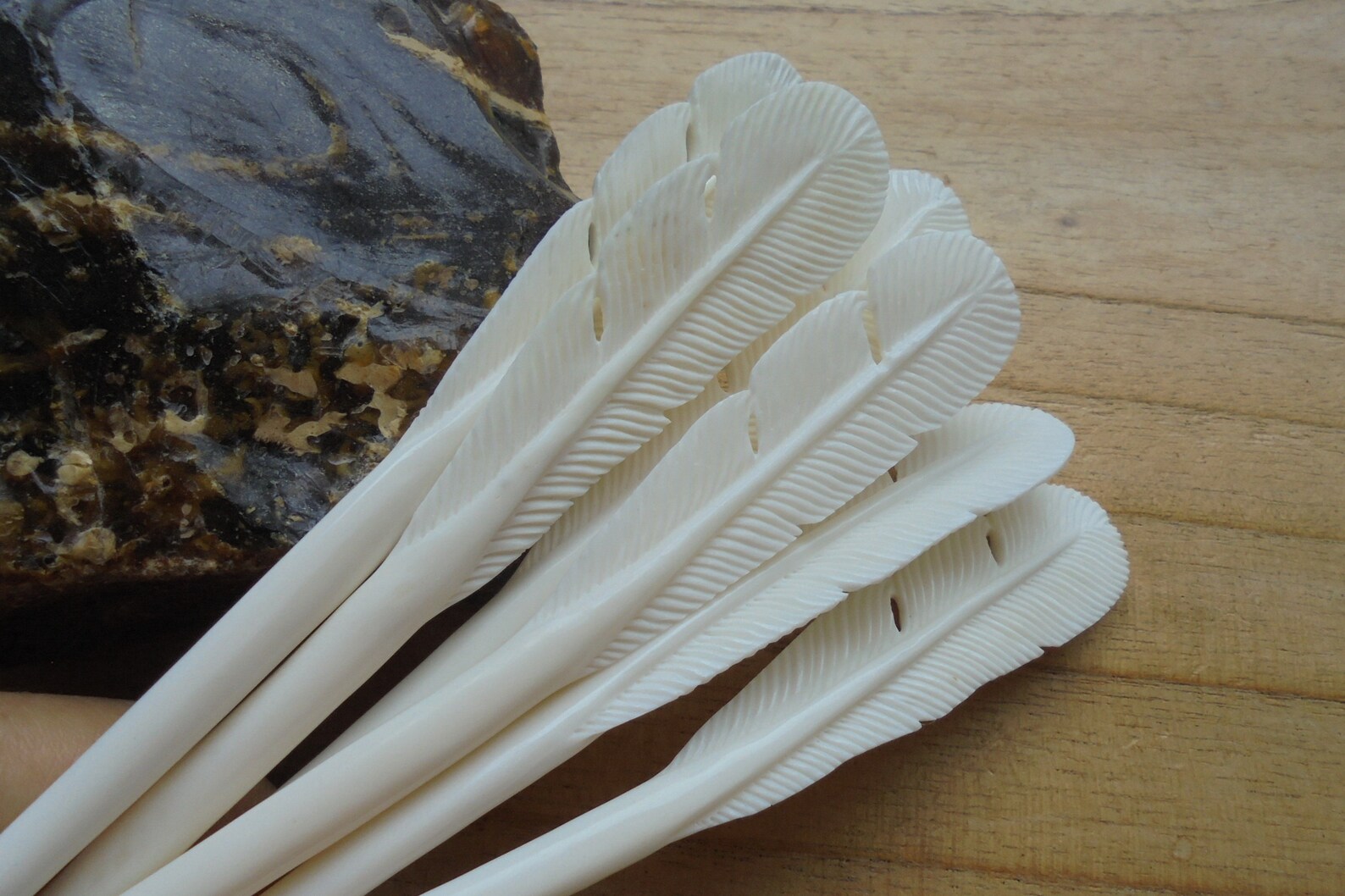 Hand Carved Feather Hair Stick 1 Prong Bone Hair Sticks Hair - Etsy