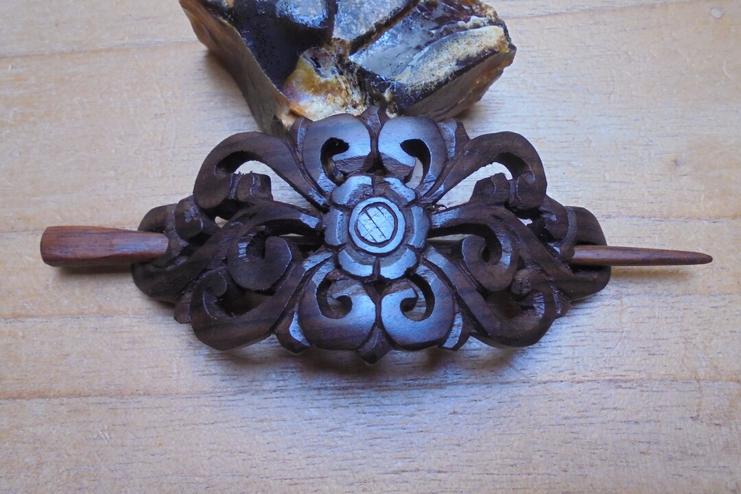 Wood Hair Barrette, Flower Wood Hair Barrette, Wood Hair Stick, Wood ...