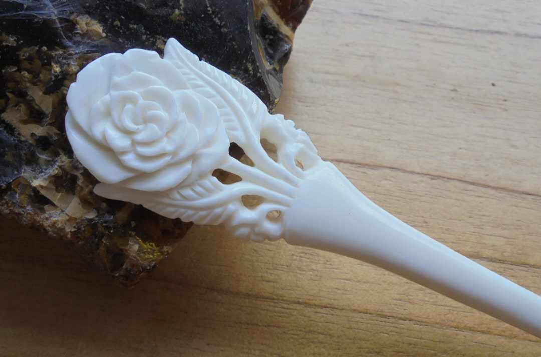 Bone Hair Sticks, Flower Hair Pin, Hair Fork in Single Prong, Rose Hair ...