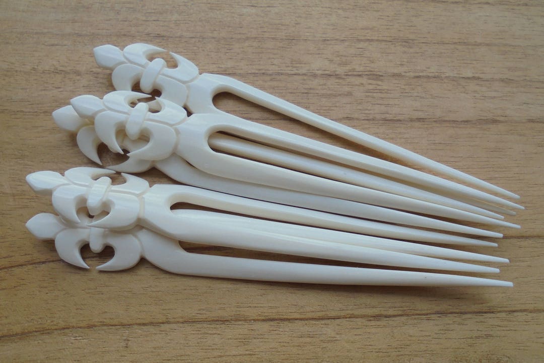 Carved Bone Hair Sticks, Two Prong Hair Pin - Etsy
