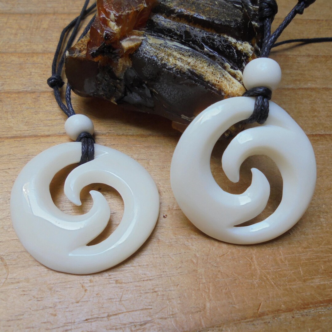 Maori Koru Spiral Bone Necklace, Bone Pendant, Bali Bone Carving ...