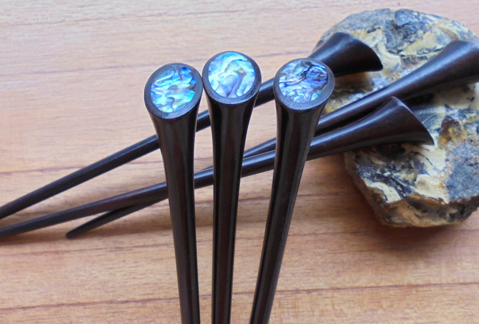 Single Prong Wood Hair Stick With Paua Shell Inlay, Wood Hair Pin, Hair ...