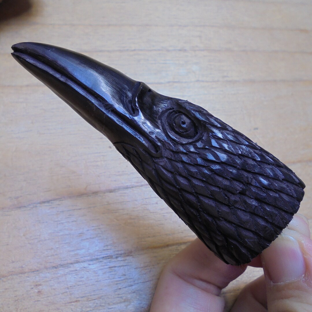 Carved Buffalo Horn Raven Pendant: Sterling Silver Bail - Etsy